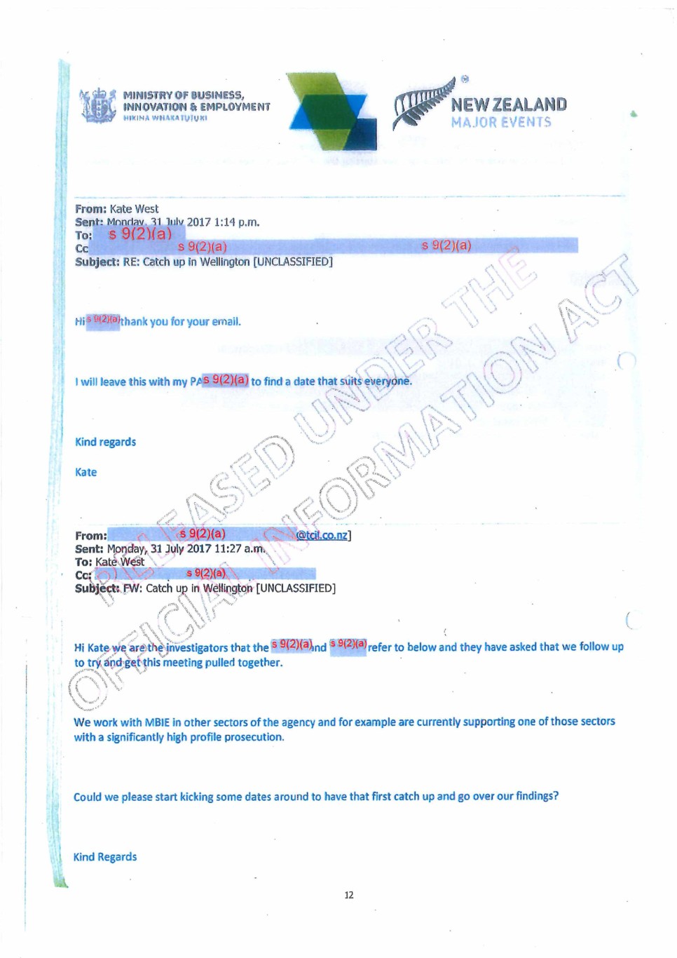 OIA Docs for Thompson and Clark MBIE Relationship - Greenpeace Aotearoa