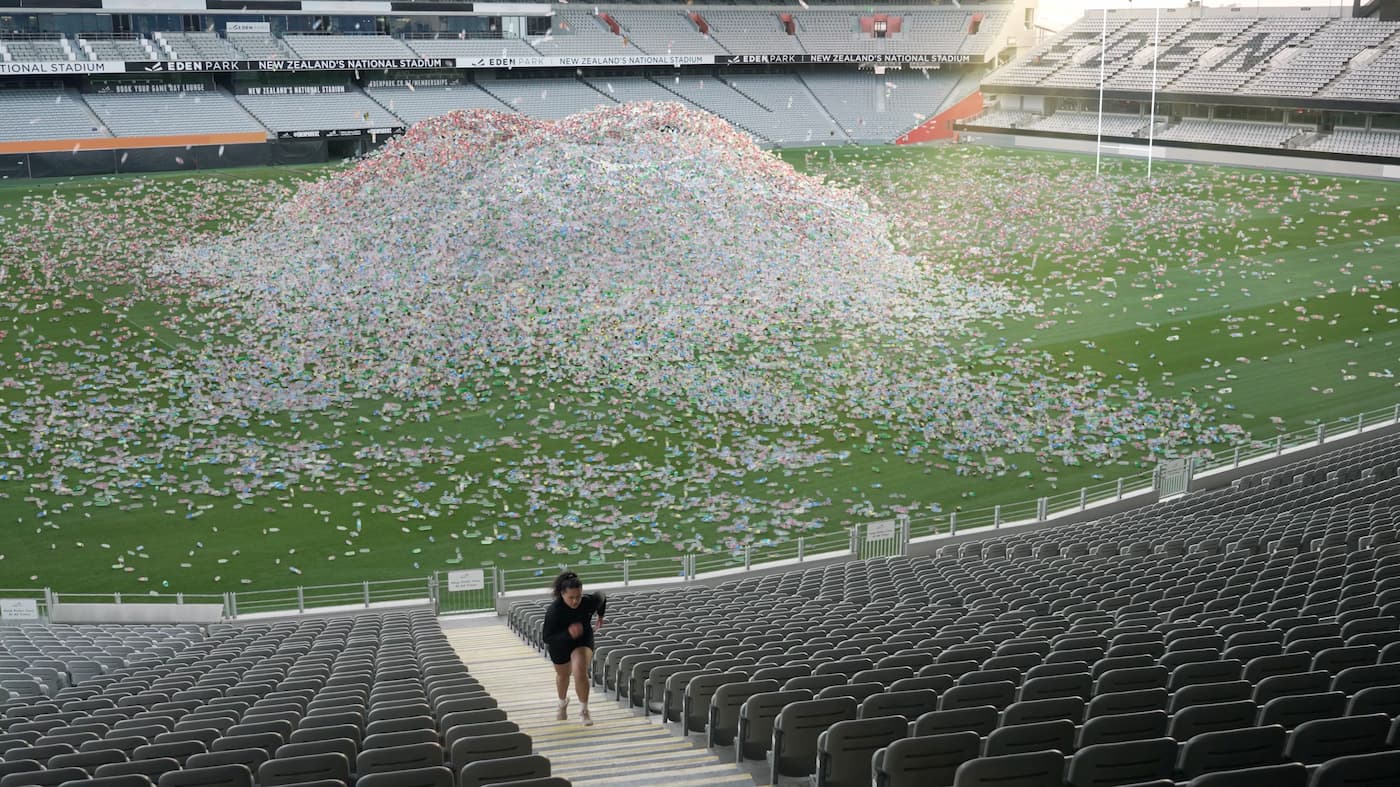 A billion plastic bottles fill Eden Park stadium for Plastic Free July ...