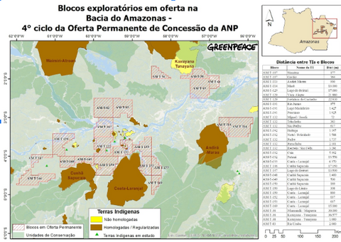 Mapa exclusivo do Greenpeace Brasil evidencia proximidade de blocos leiloados pela ANP com ...