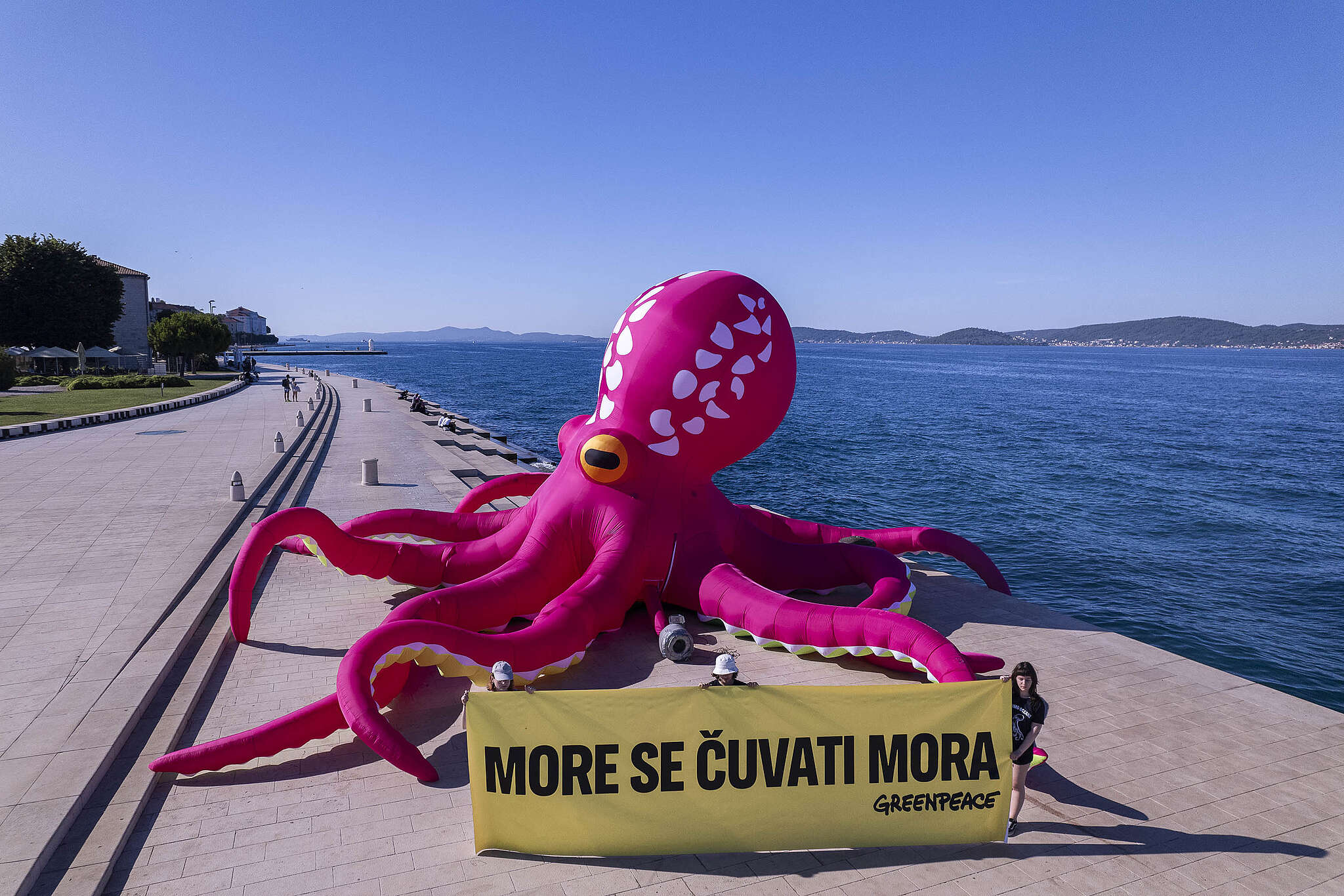 Divovska hobotnica na zadarskim Morskim orguljama s porukom “More se ...