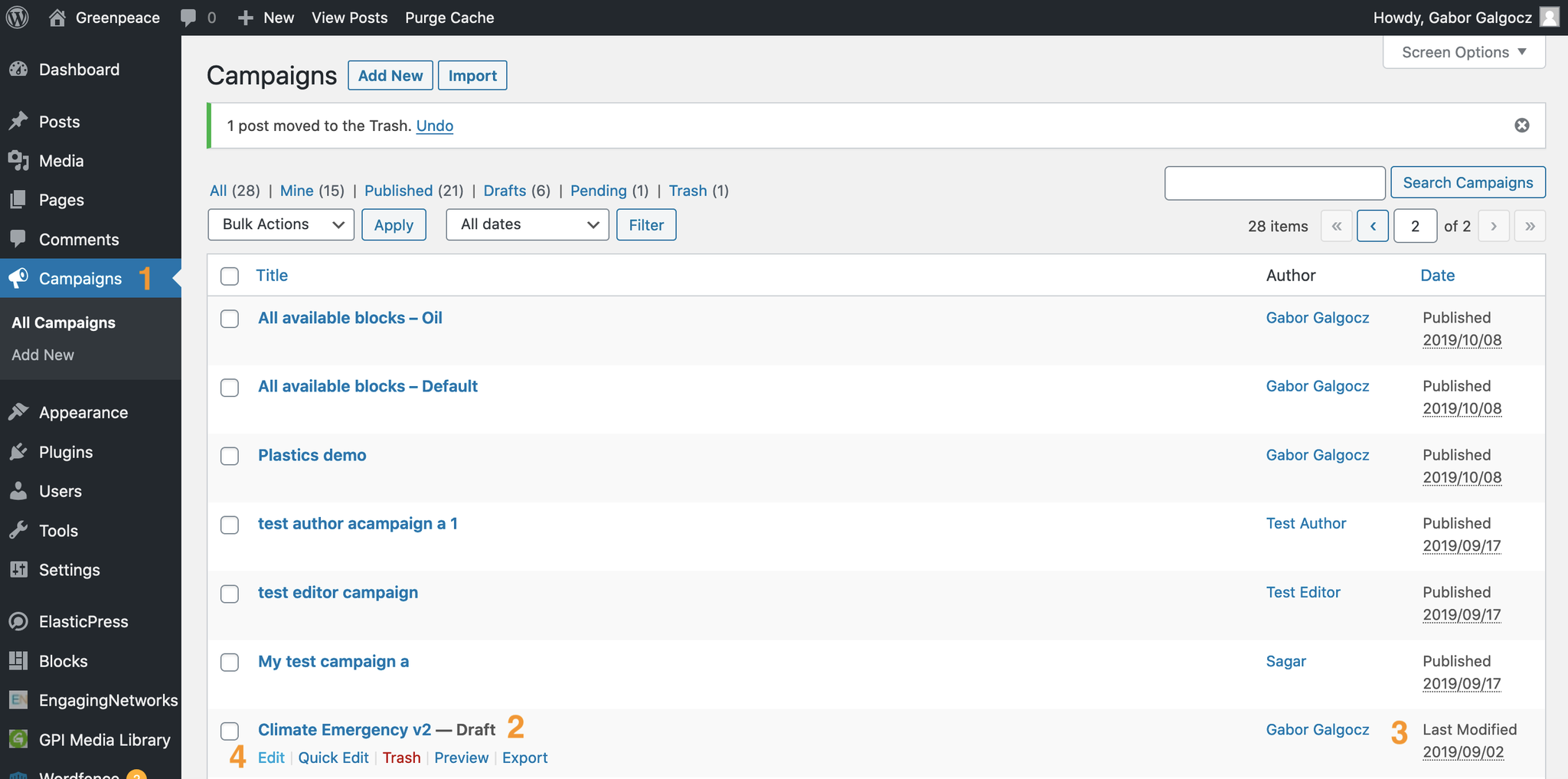 Import / Export a P4 Campaign page - Greenpeace Planet 4 Handbook